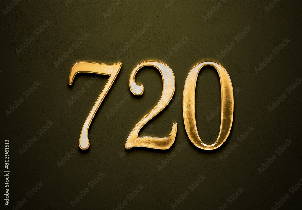 Old gold effect of 720 number with 3D glossy style Mockup. Stock ...