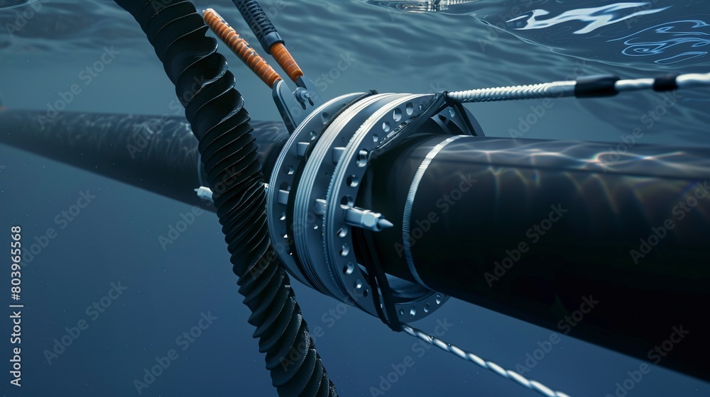 Intense close-up of a submarine power cable being installed to connect ...
