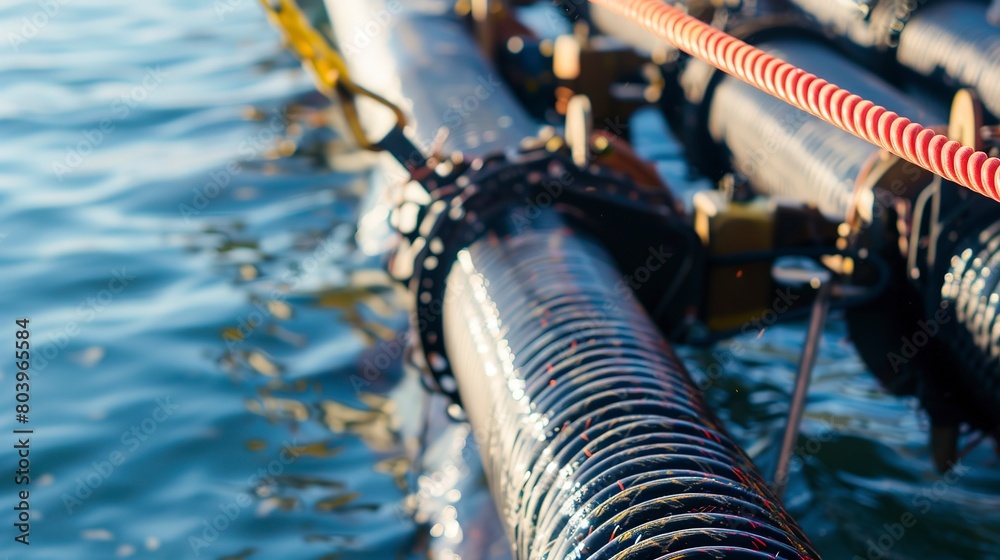 Intense close-up of a submarine power cable being installed to connect ...