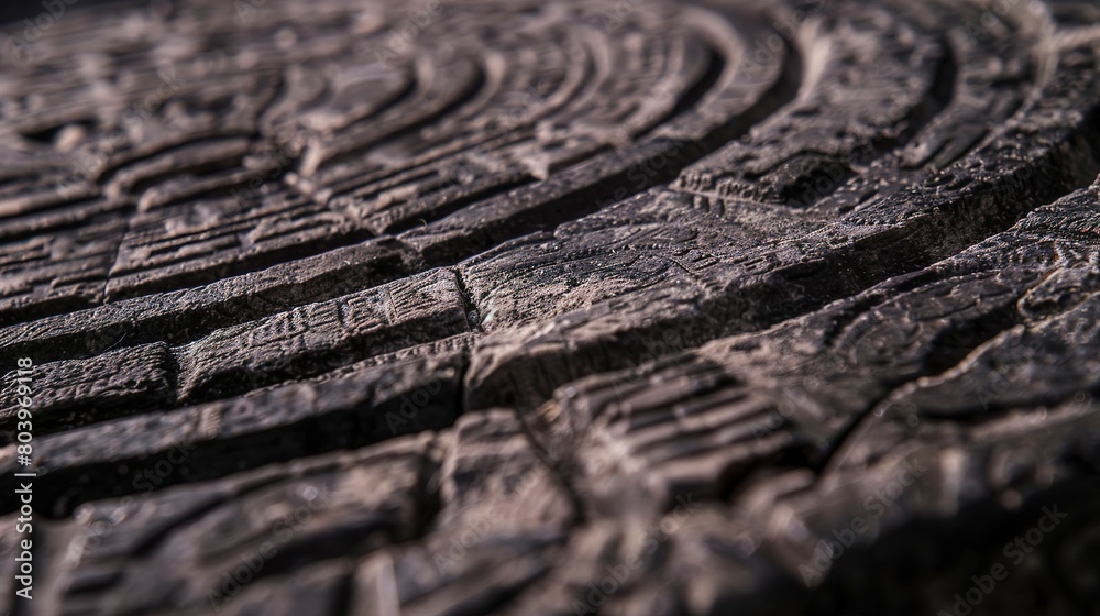 Macro view of an ancient solar calendar stone, highlighting early human ...