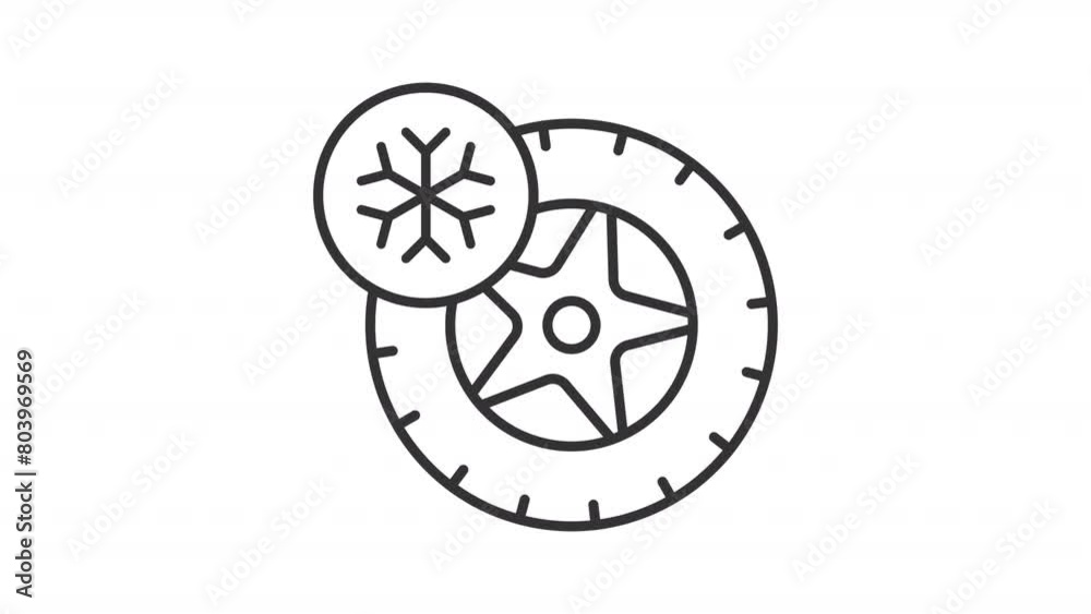 Animated winter tire icon. Spinning tire and snowflake line animation ...