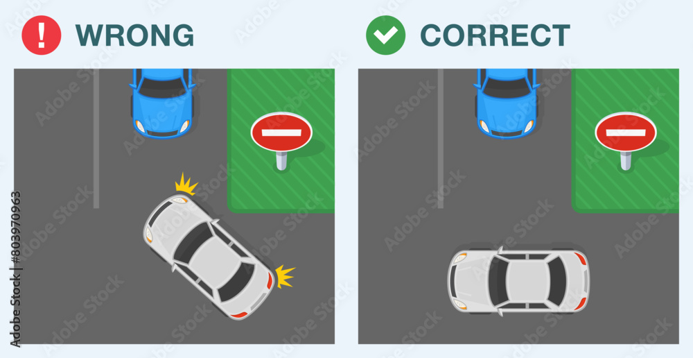 Safe driving tips and traffic regulation rules. Correct and wrong ...