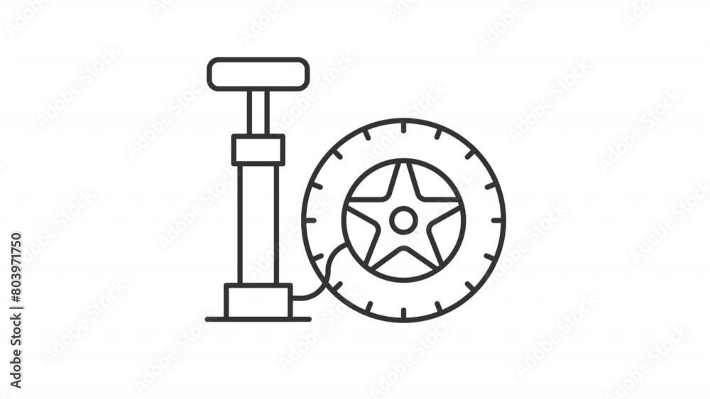 Animated air pump icon. Car tire and hand pump line animation ...