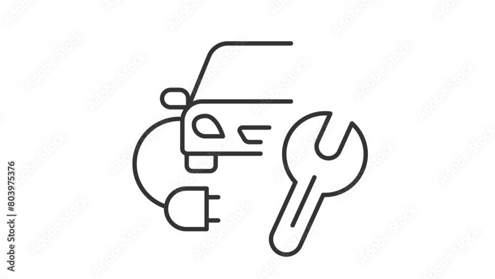Electric car repair line animation. Animated hybrid car and wrench icon ...