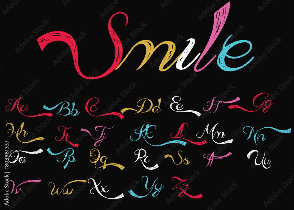 Colorful Crayon font, Vector Drawn Font Isolated on Black Background ...