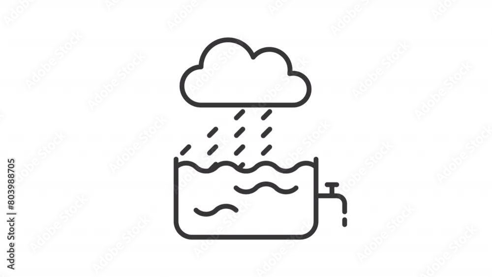 Rainwater reservoir line animation. Rain collecting animated icon ...