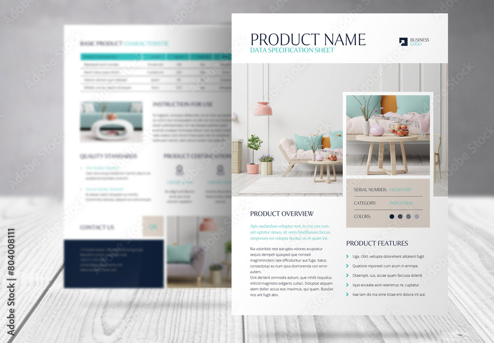 Product Data Specification Sheet Template Stock Template | Adobe Stock
