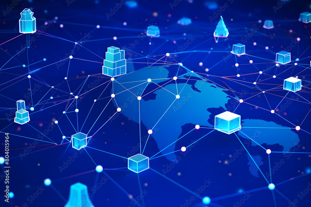 tetrahedral internet of things, iot, connectivity map on blue ...