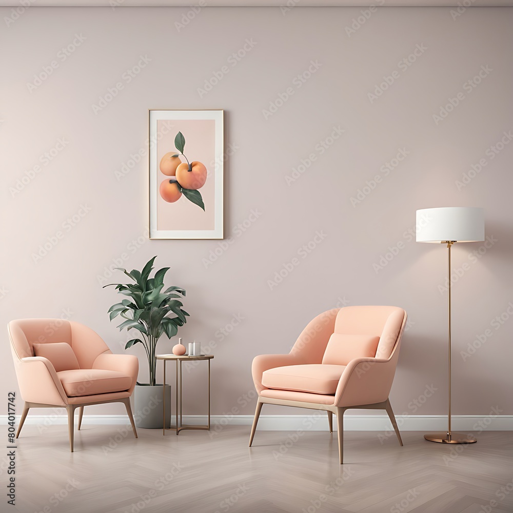 Peach fuzz trend color year 2024 in the luxury Livingroom. Painted ...
