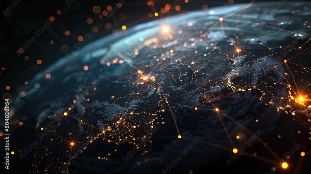 Communication lines around the globe, a thematic background with a ...