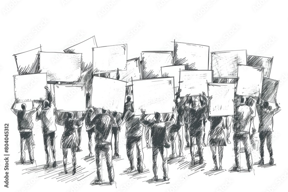 A drawing of a diverse group of people holding up signs. Ideal for ...