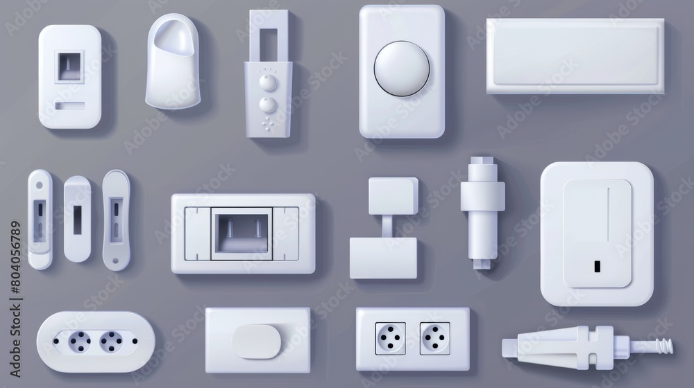 A realistic 3D modern set of different types of toggle switches ...