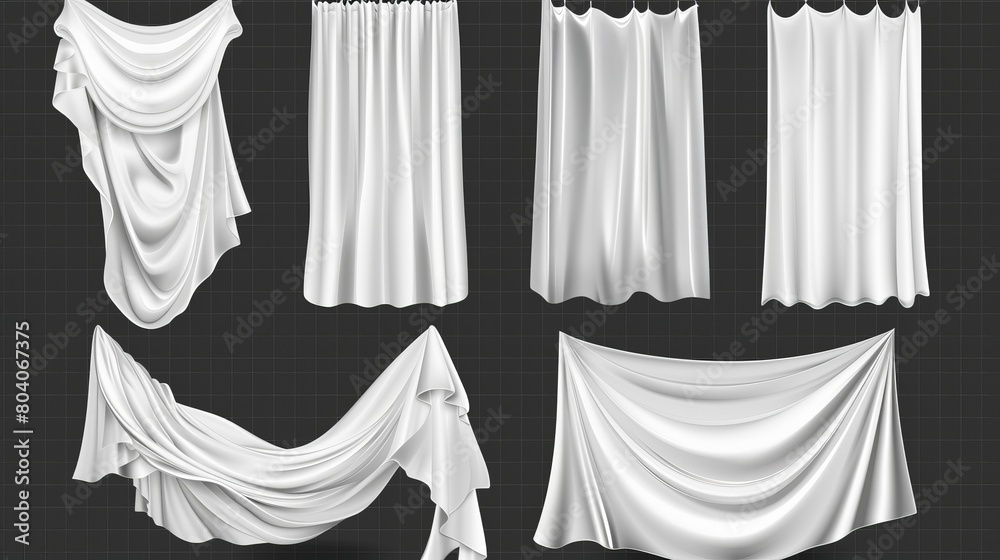 Set of realistic white curtains hanging isolated on transparent ...
