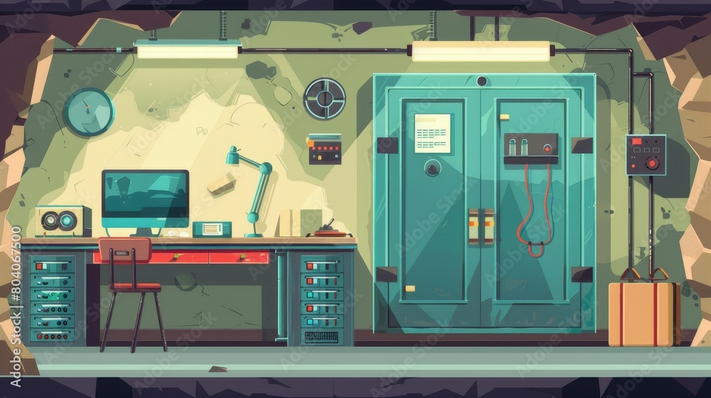 HQ command center in an underground bunker. Science laboratory room ...