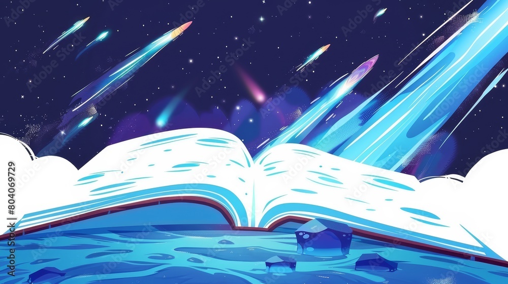 Isolated spacescape on pages of an open book. Illustration of a ...