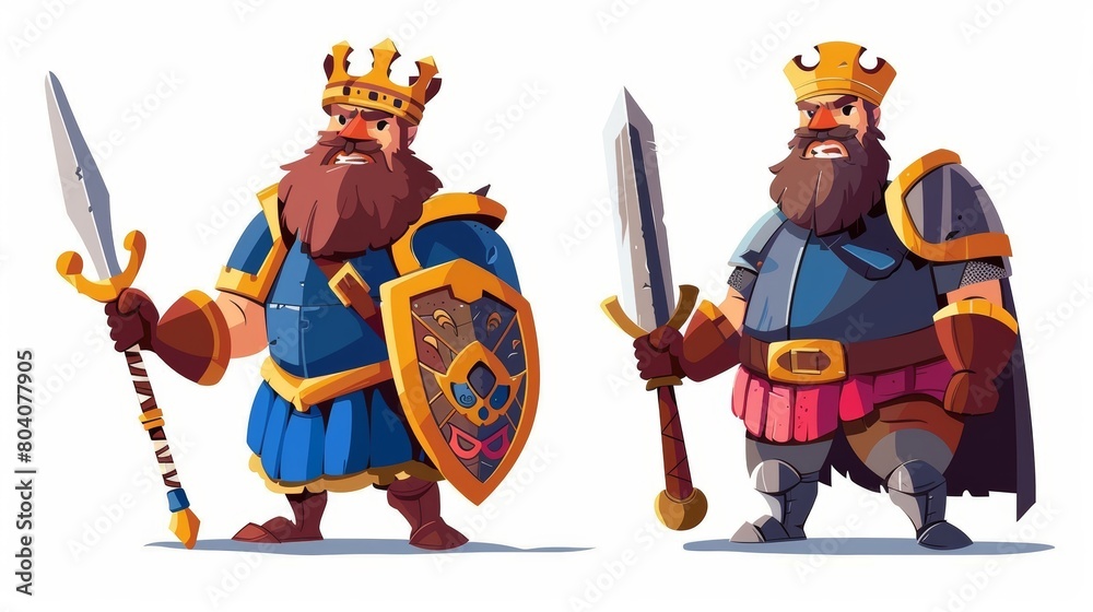 Isolated medieval king and knight characters on white background ...