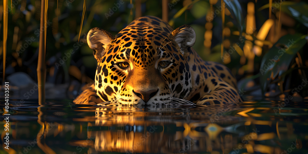 Leopard in water, Kruger National Park, Specie Panther Pardus family of ...