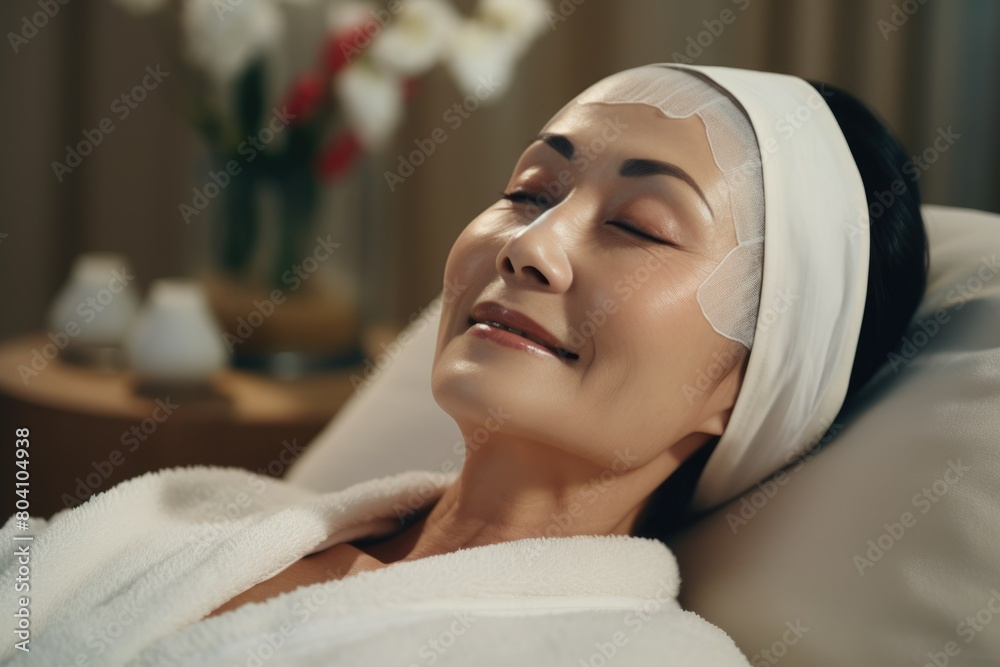 Asian woman middle set in spa, cosmetic clinic. Skin care. Cleansing ...