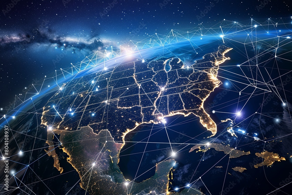 US Map Digital Network Connectivity Concept: Futuristic Earth Digital ...