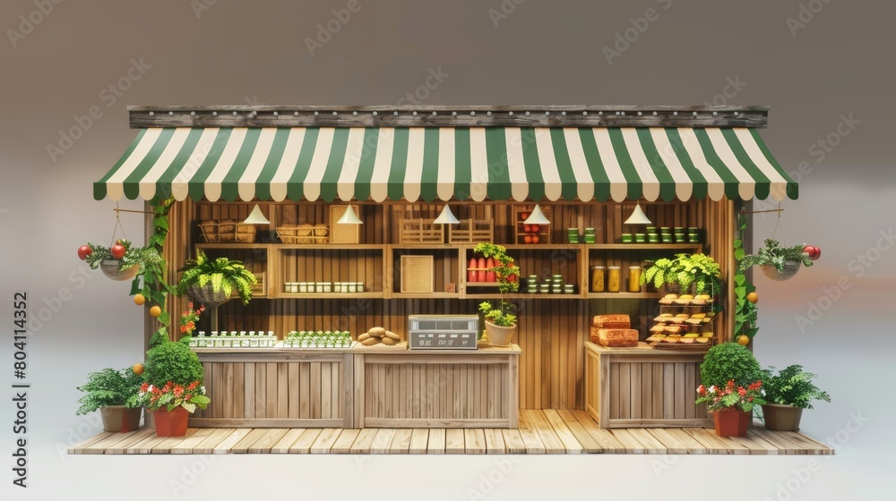 3D rendered store building, market stall, fair booth or kiosk with ...