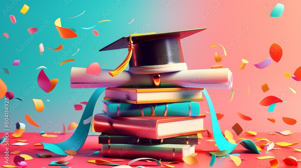Illustration of 3D student graduation, education in school, college, or ...