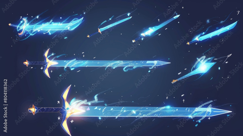 Sprite sheet with light trace animation of a sword, motion game effect ...