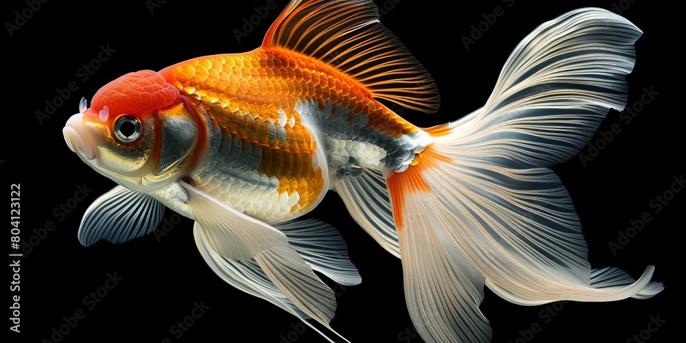 Elegant goldfish with flowing fins on a black background Stock Photo ...