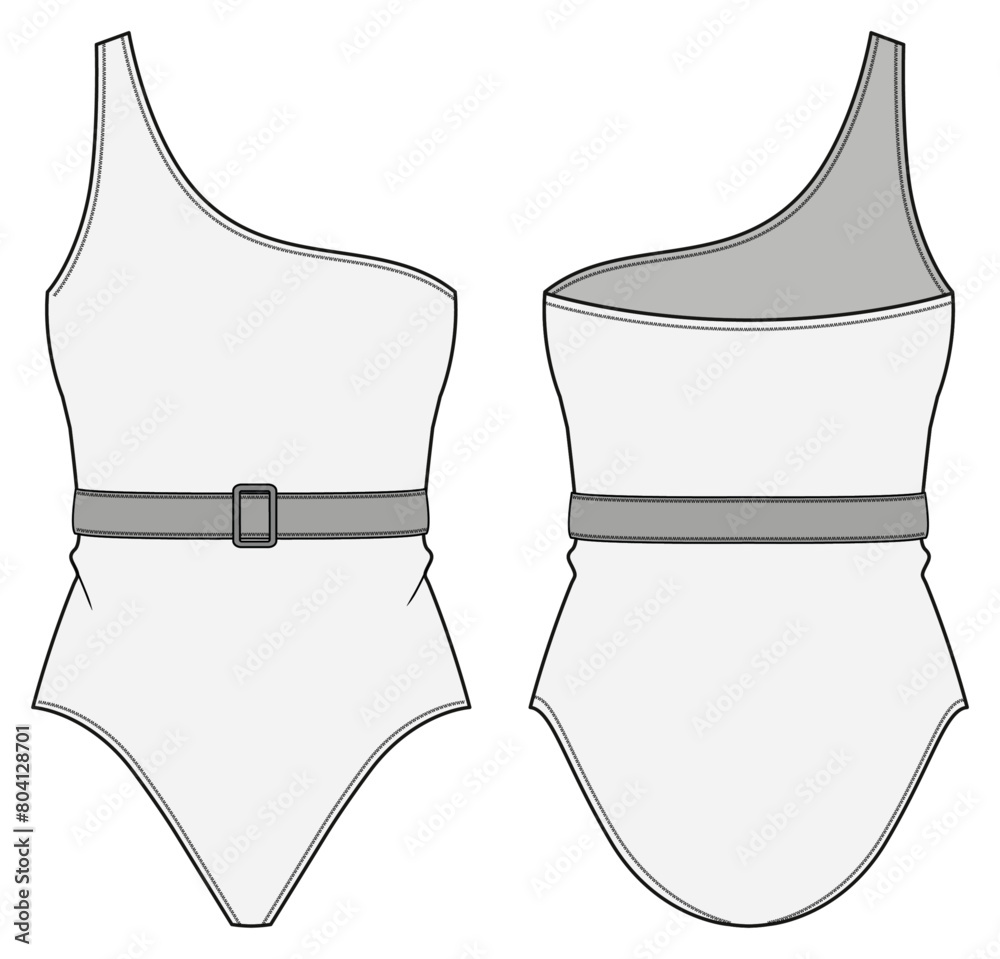Women’s Swimsuit, Body Fit, Front and Back View Vector Fashion ...
