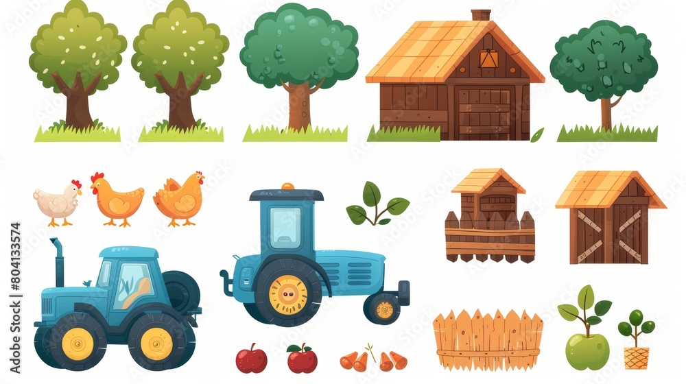 An animation of a farm game design elements set isolated on a white ...