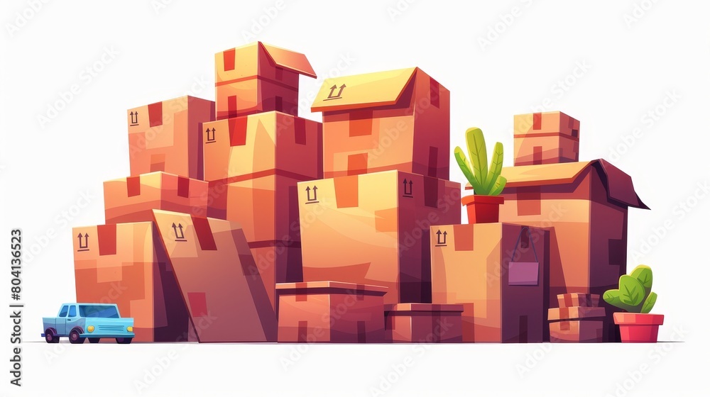 An illustration of a cardboard box packing up belongings for moving to ...