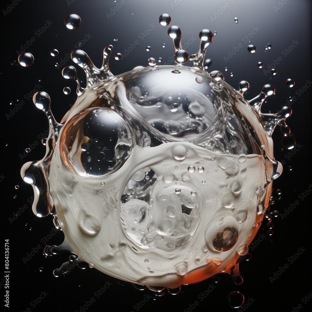 High-speed footage of dynamic water splashes enveloping transparent ...