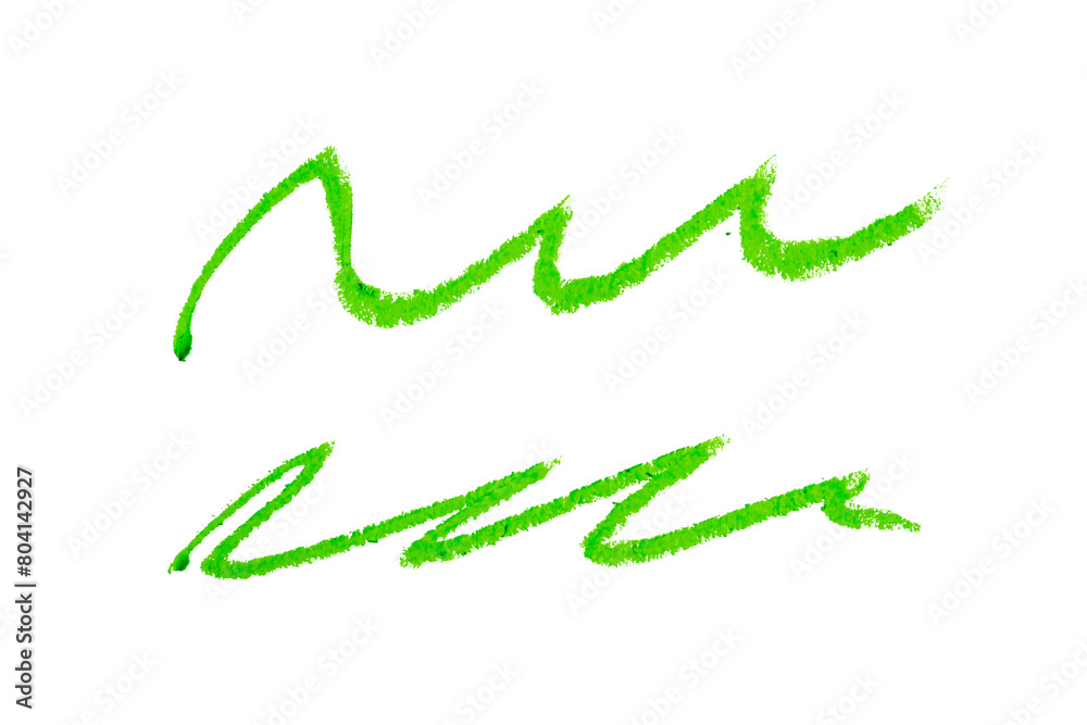 Green stroke lines drawn with crayon pencil on transparent background ...