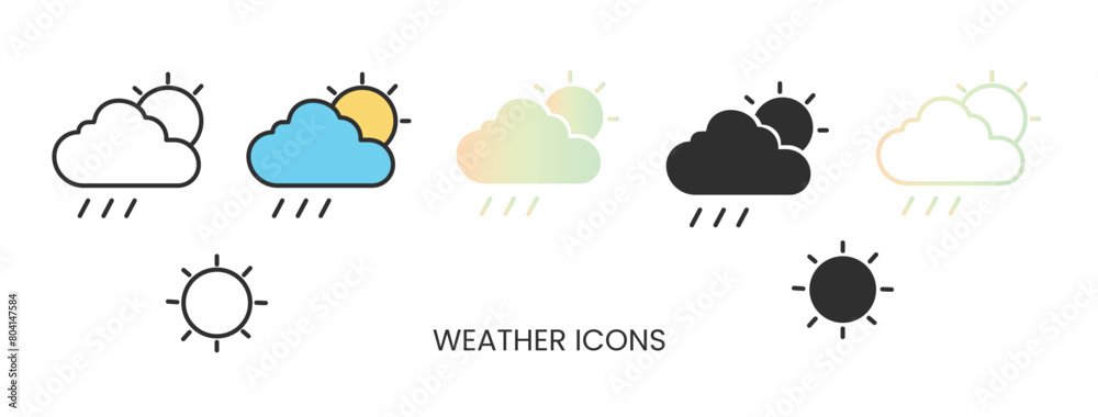 Vector weather icon, different weather icon in solid, gradient and line ...