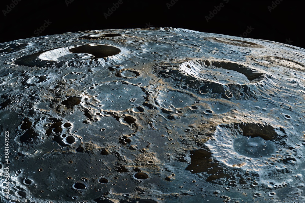Panoramic stock photo of an ultradetailed map of the moons surface ...