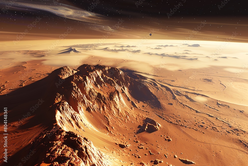 Stock image of a panoramic view from the top of Mars Olympus Mons, the ...
