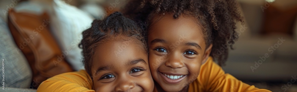 Joyful African American Siblings Playfully Interacting at Home ...