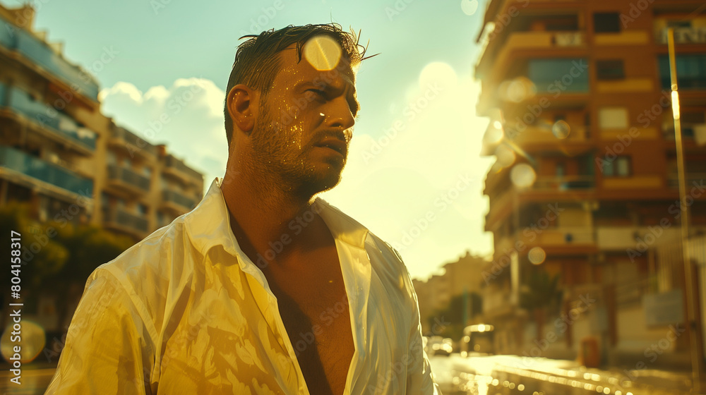 Man and woman in hot weather Thirsty and tired from the sun Attacked by ...
