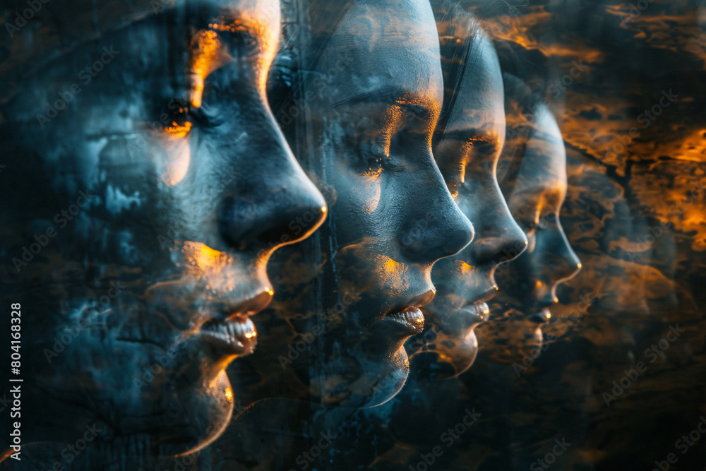 Dissociative personality disorder concept, illustration of different ...