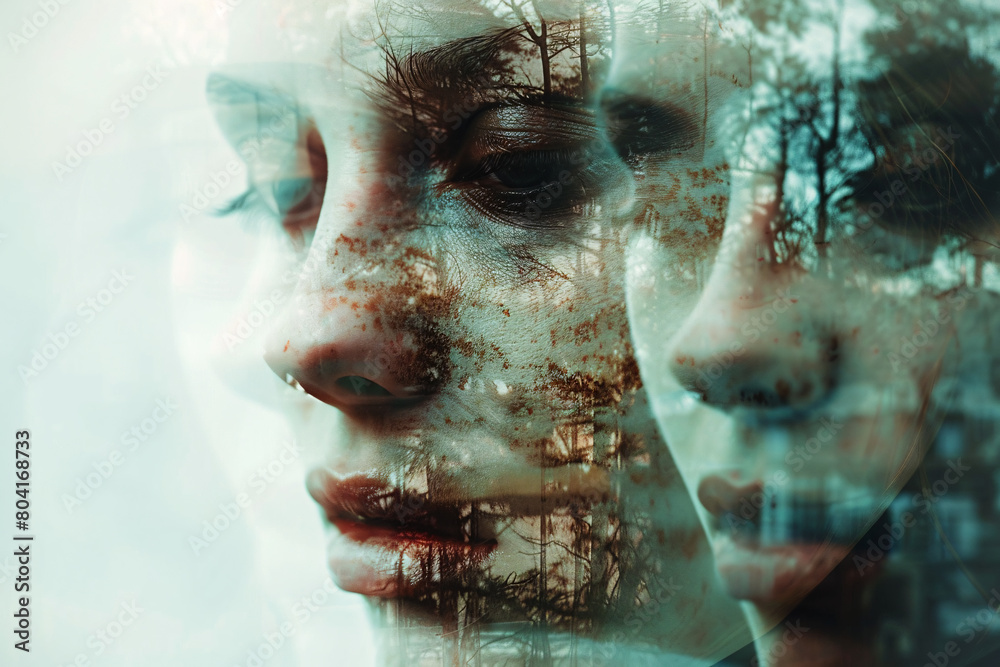 Dissociative personality disorder concept, illustration of different ...