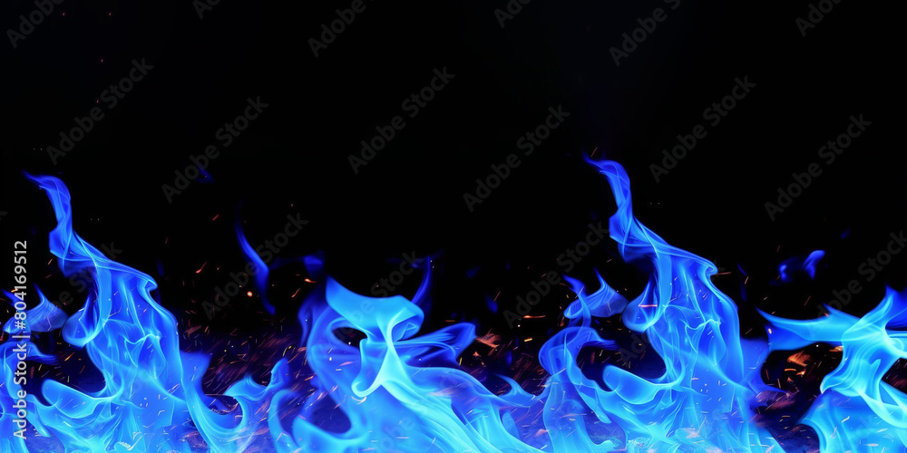 Texture of blue fire on black background, Flame, blue fire with smoke ...