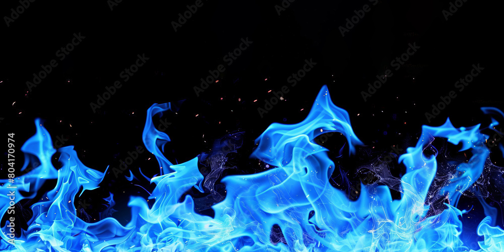Texture of blue fire on black background, Flame, blue fire with smoke ...