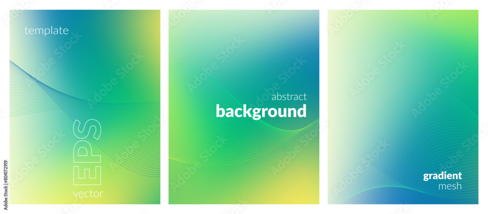 Abstract liquid background. Variation set. Wavy lines. Green yellow ...
