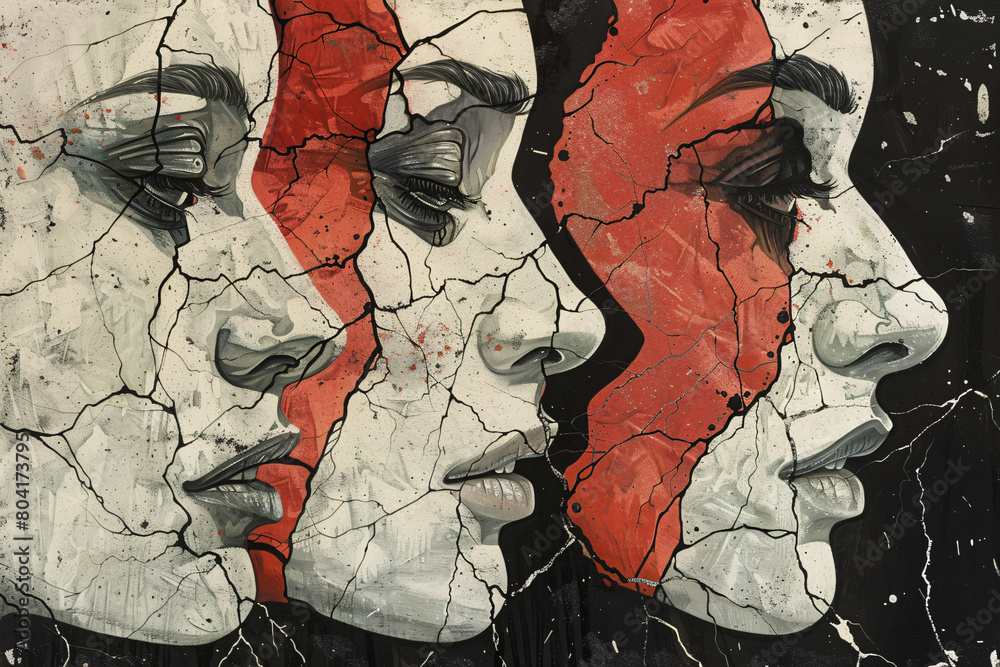 Dissociative personality disorder concept, illustration of a face ...