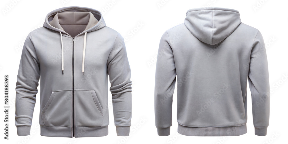 Blank grey hoodie mockup template, front and back view, isolated on white, plain hoodie mockup ...