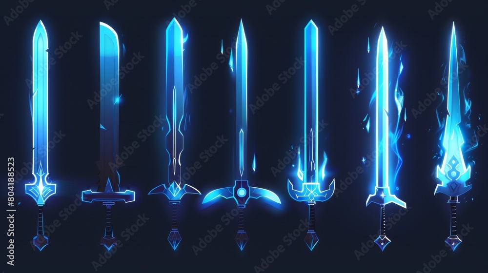 A cartoon sword with light trace animation sprite sheet, motion game ...