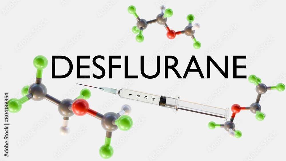 3d rendering of Desflurane molecules, it belongs to the group of ...