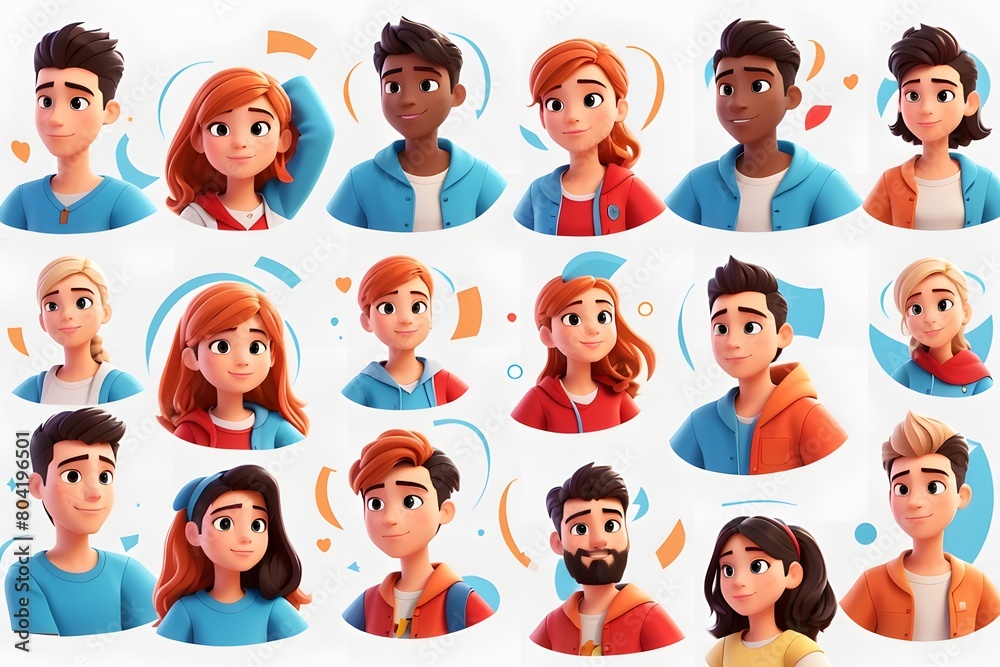 People avatars set. Young men and women with thinking face expressions ...