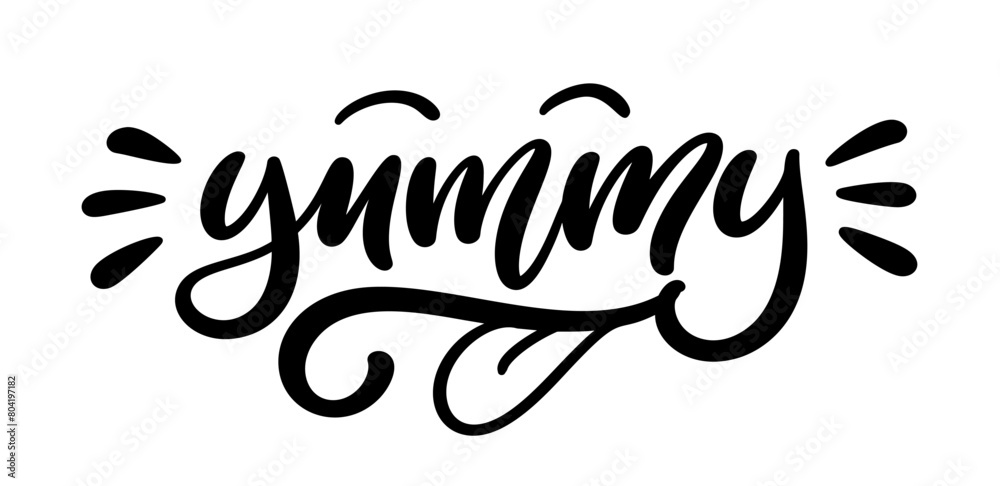 Yummy hand drawn lettering. Calligraphic text isolated on white ...