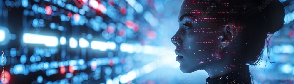 Cyber-themed fashion shoot, models in futuristic attire against a ...