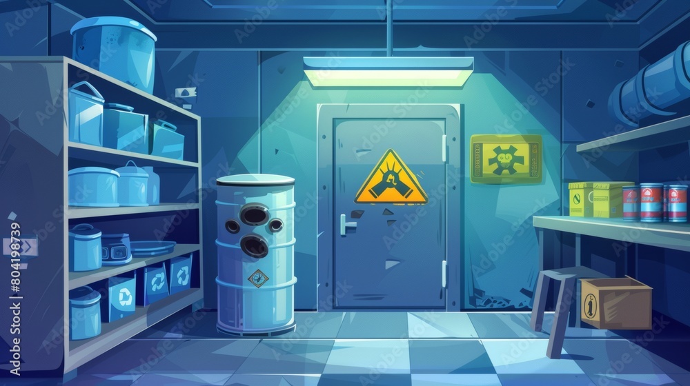 Illustration of an underground bunker interior design with a radiation ...